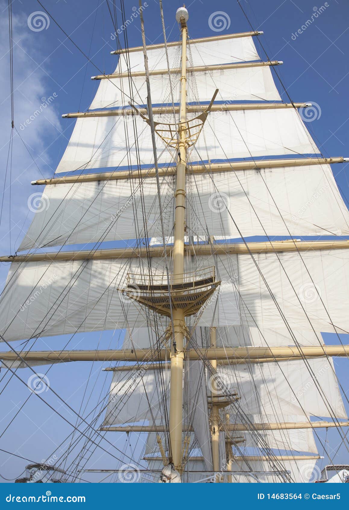 Mainmast Of Big Sailboat With Blue Sky In Background Royalty-Free Stock ...