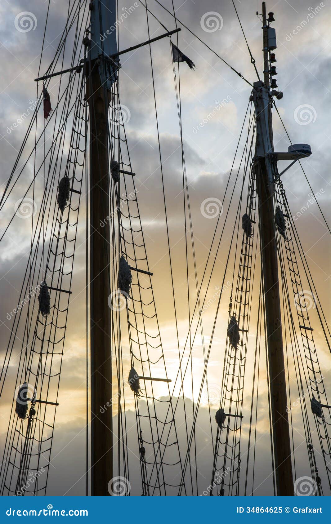 Sailship Poles in the Setting Sun Stock Image - Image of high, port ...