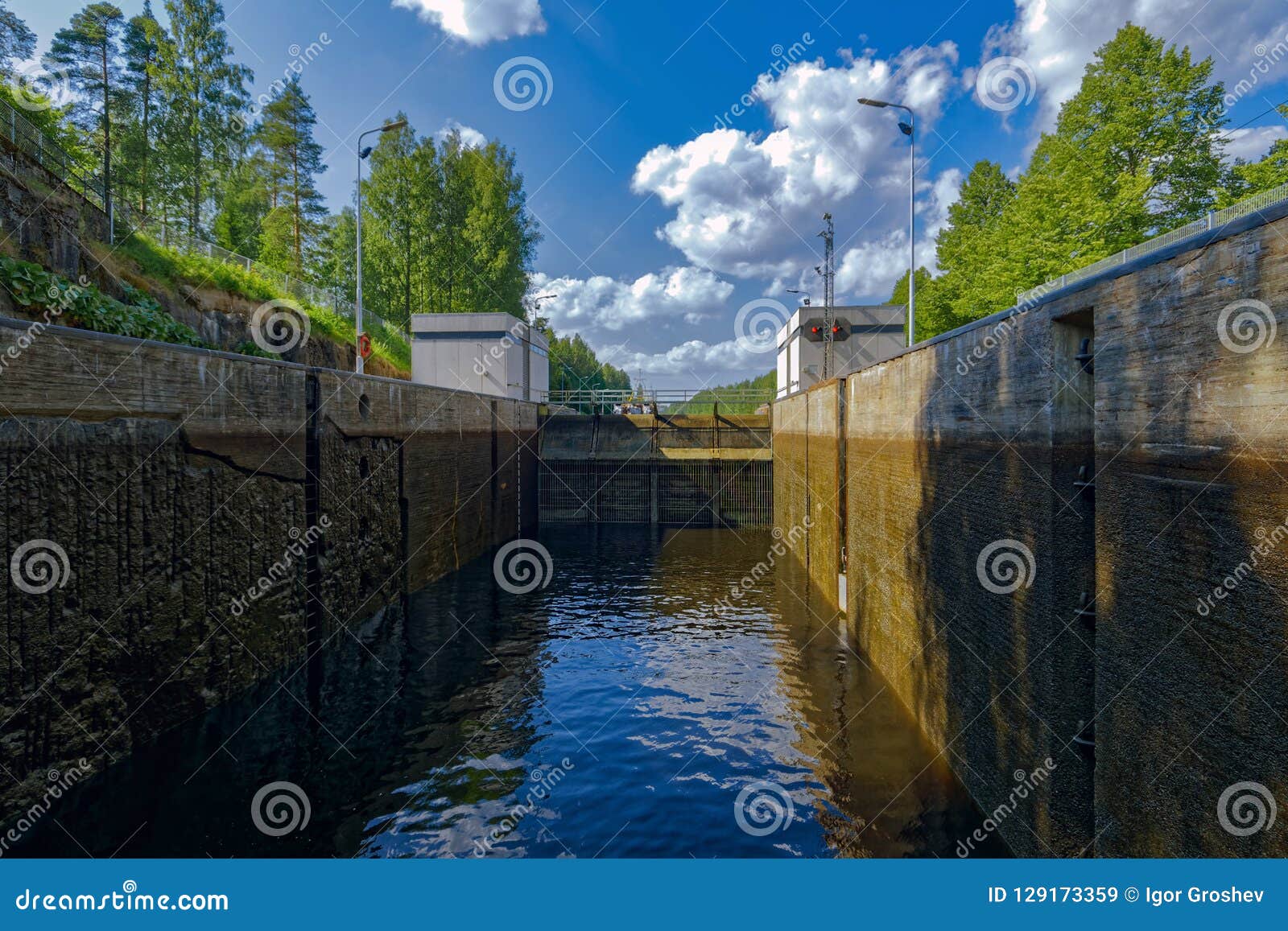 Saimaa Canal shipping lock stock image. Image of equipment - 129173359