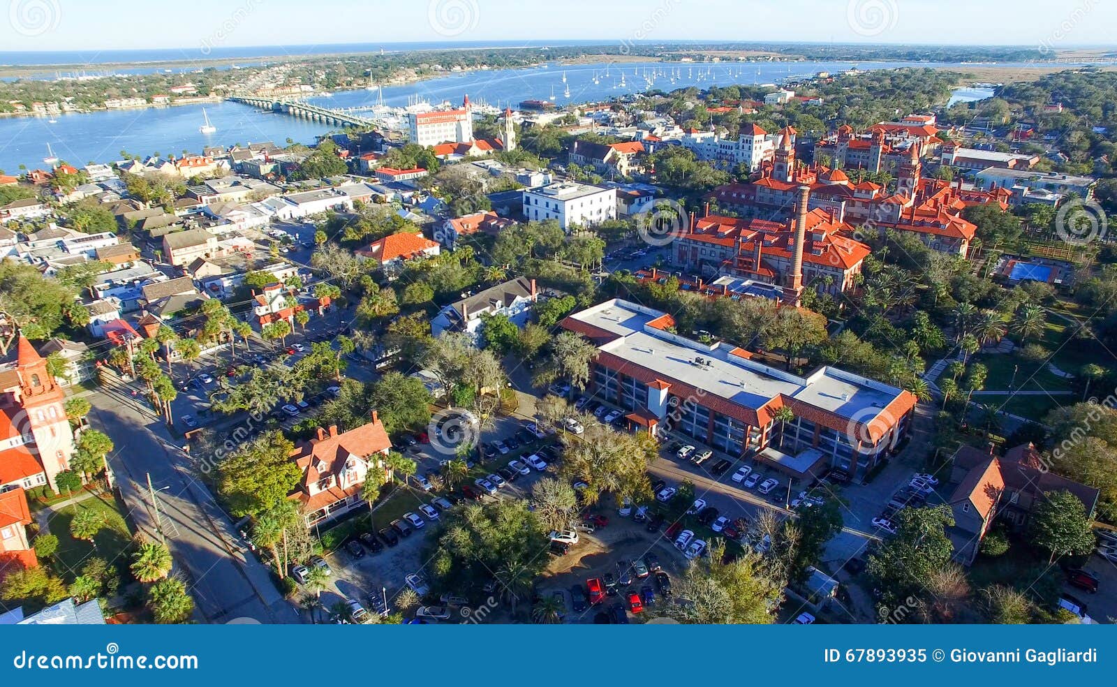 Saint Augustine, Florida. Aerial View at Dusk Stock Image - Image of ...