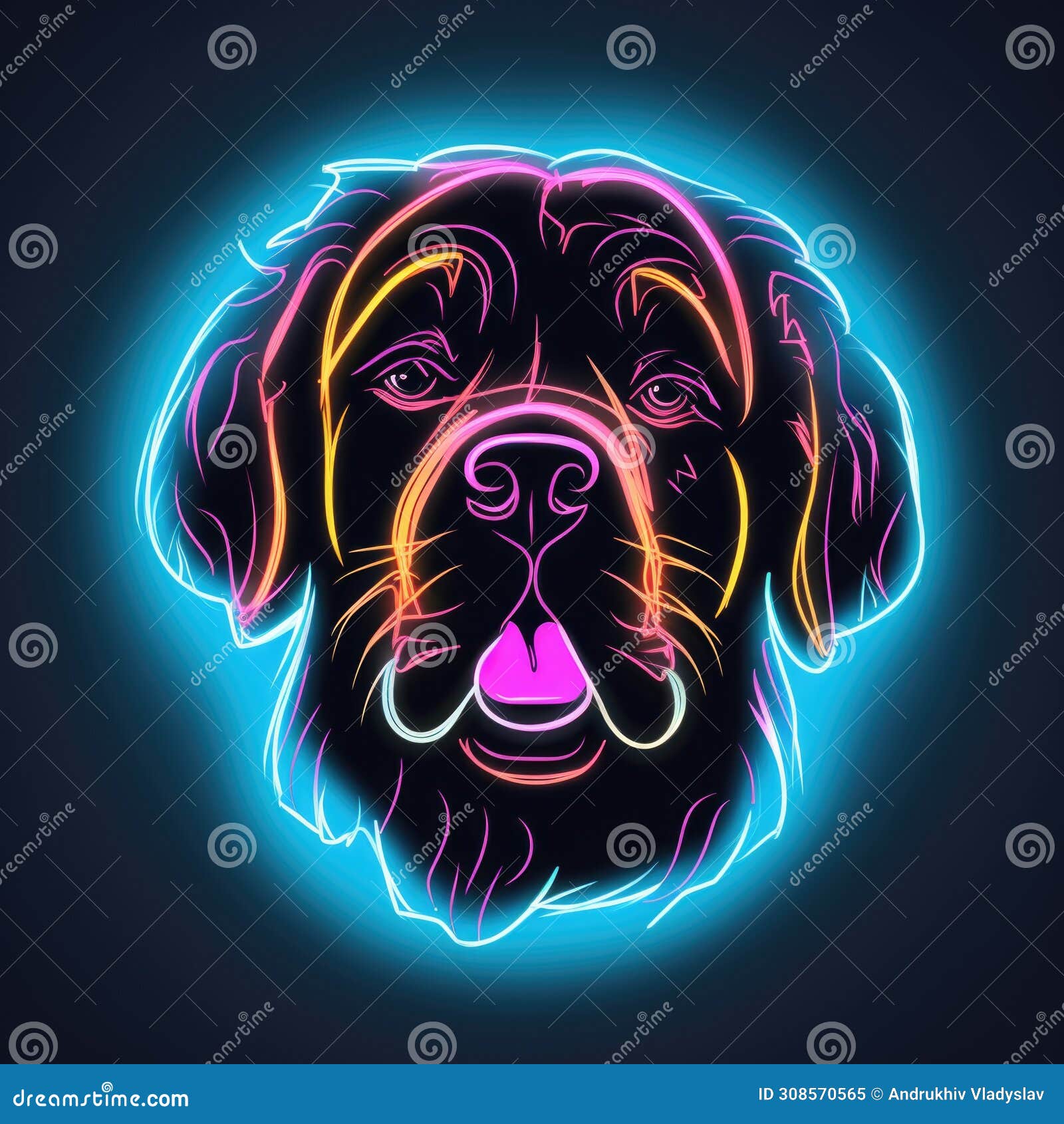 Saint Bernard. Neon Outline Icon with a Light Effect Stock Illustration ...