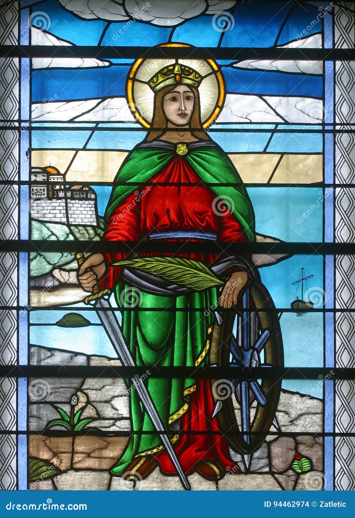 Saint Catherine Of Alexandria Statue On The Main Altar In The Church Of ...