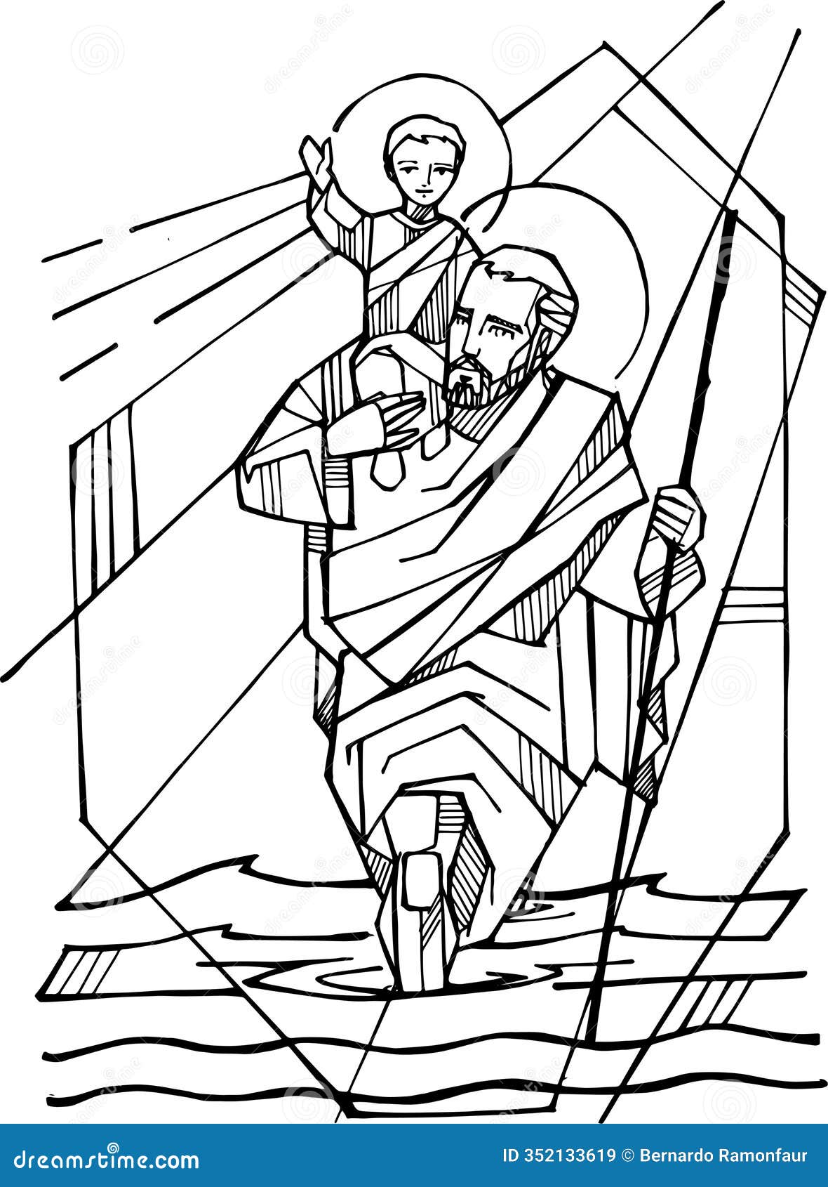 Saint Christopher And Baby Jesus Illustration Cartoon Vector ...