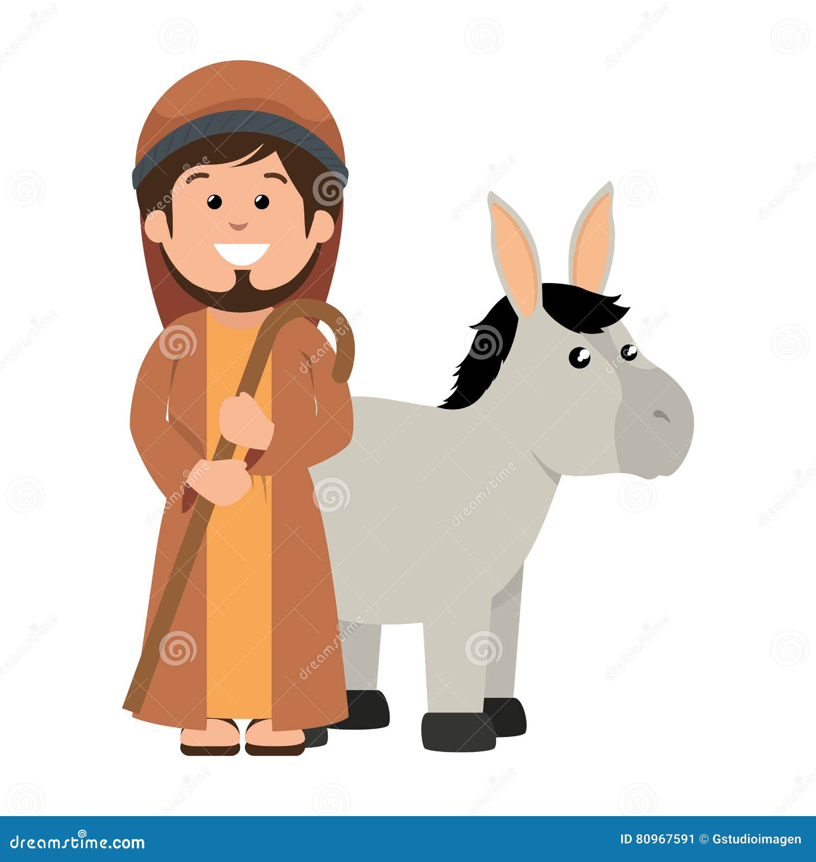 Saint Joseph with Mule Manger Character Stock Vector - Illustration of ...