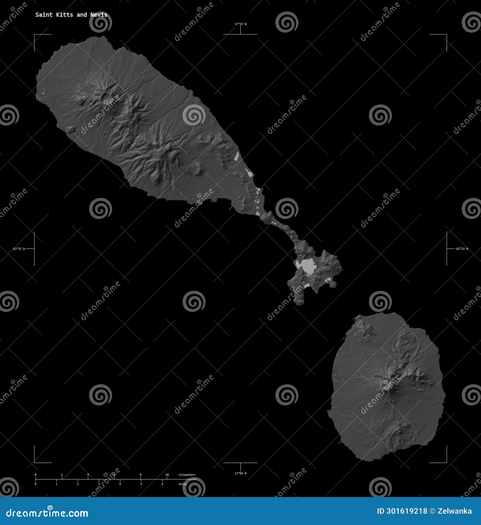 Saint Kitts and Nevis Shape on Black. Bilevel Stock Illustration ...