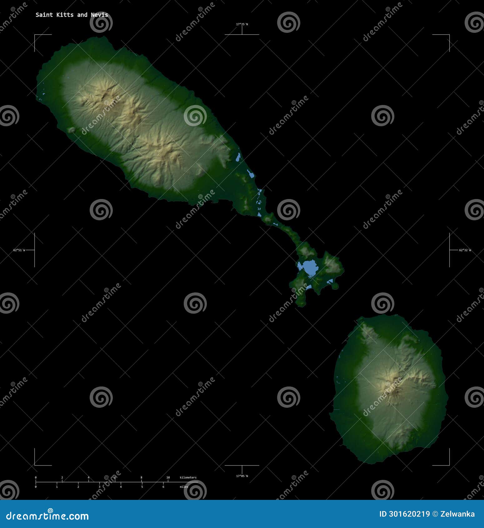 Saint Kitts and Nevis Shape on Black. Physical Stock Illustration ...