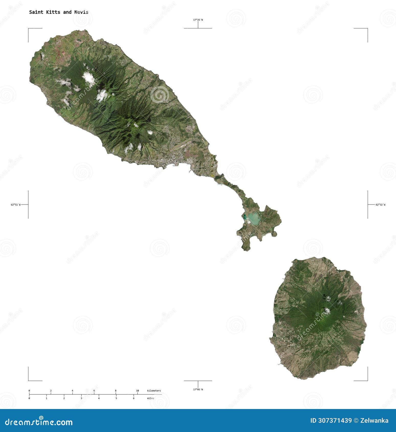Saint Kitts and Nevis Shape on White. High-res Satellite Stock ...