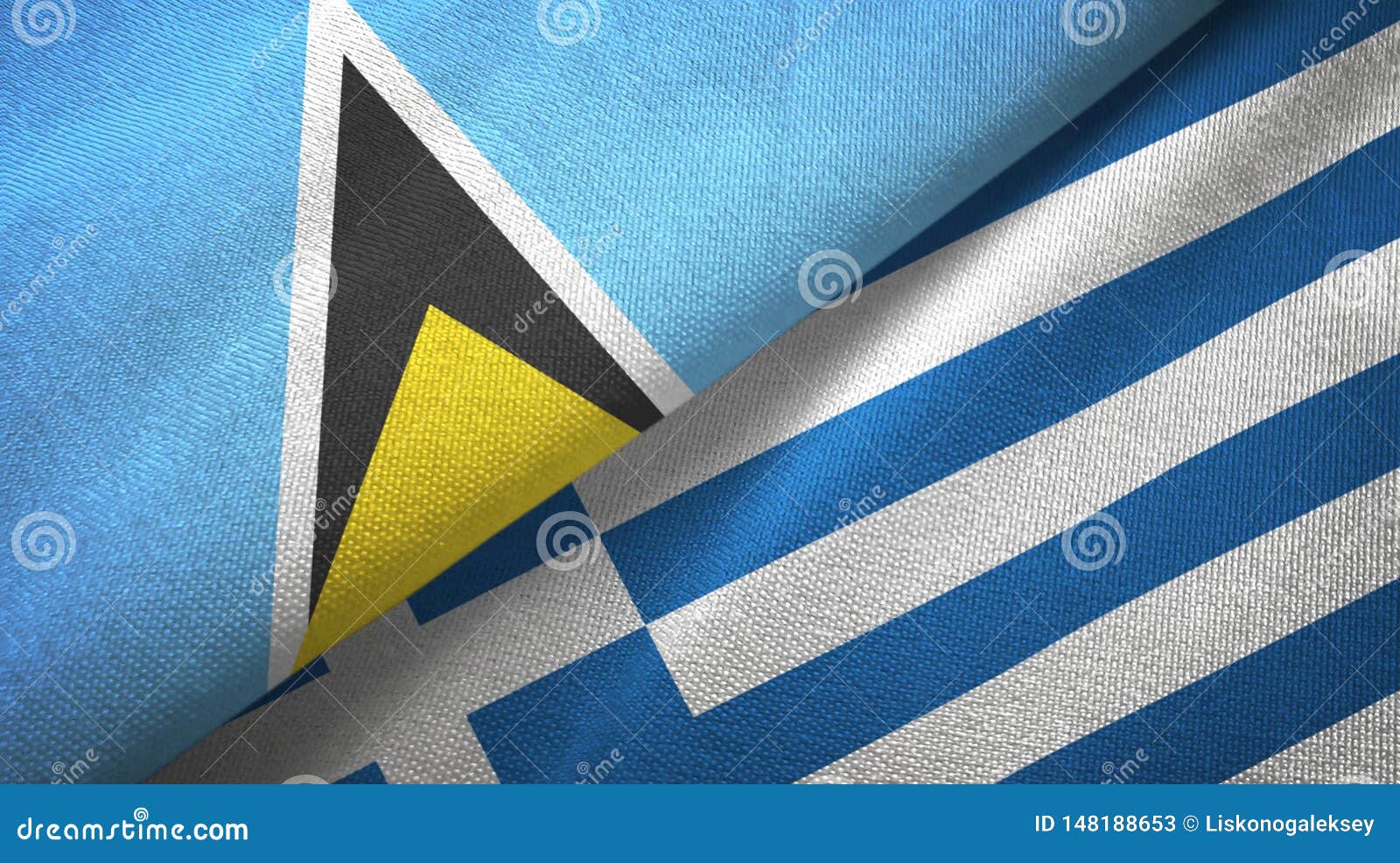 Saint Lucia and Greece Two Flags Textile Cloth, Fabric Texture Stock ...