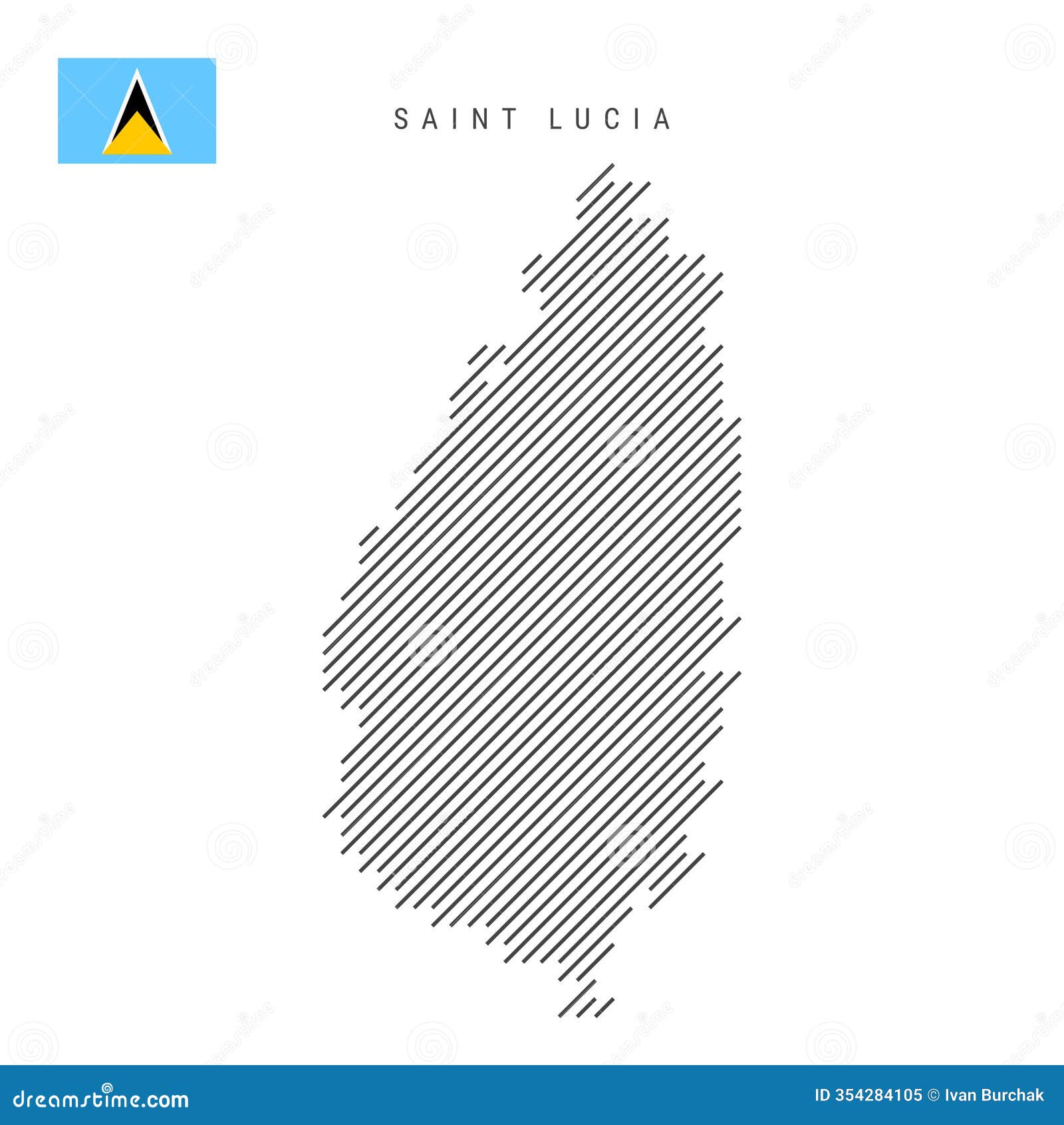 Saint Lucia Map From Pattern Of Black Slanted Parallel Lines. Flat ...