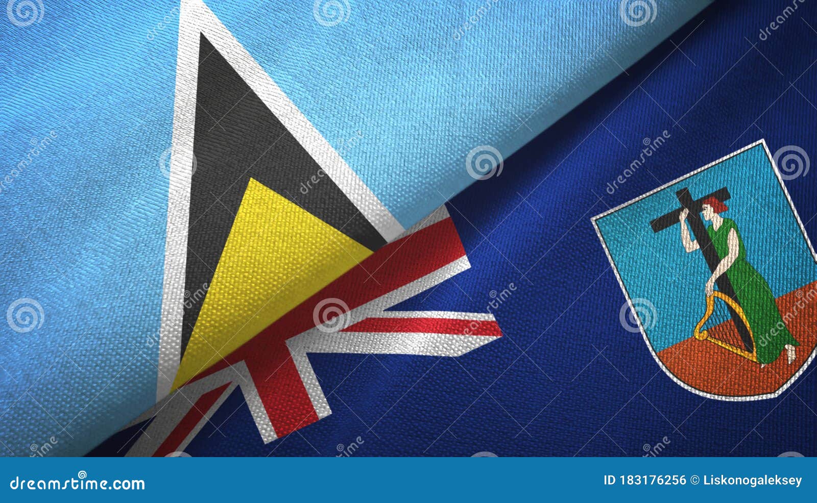 Saint Lucia and Montserrat Two Flags Textile Cloth, Fabric Texture ...