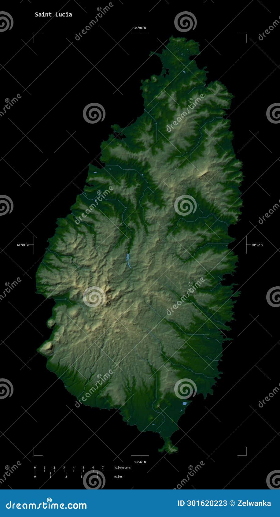 Saint Lucia Shape on Black. Physical Stock Illustration - Illustration ...