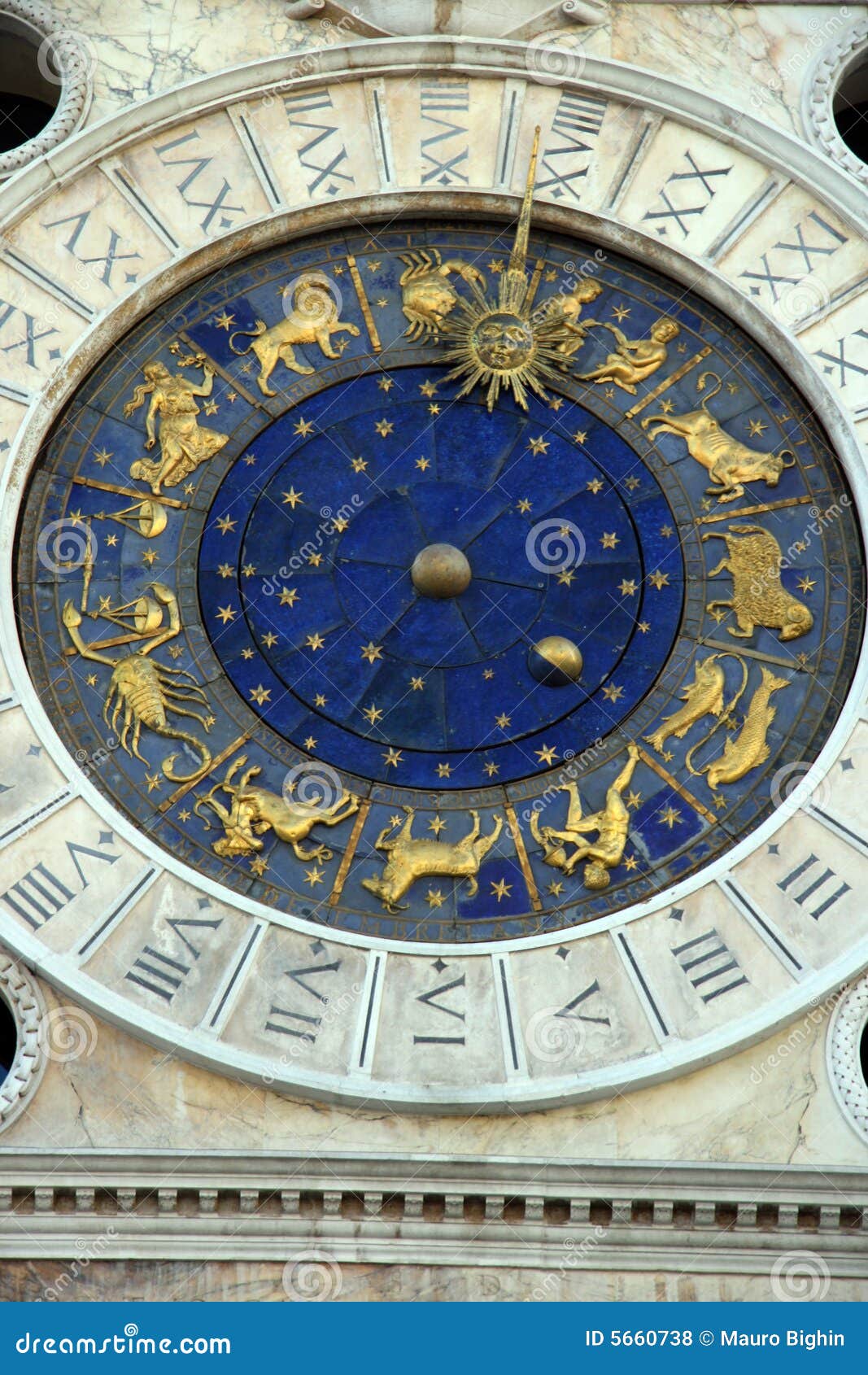 Saint Mark Clock Tower In Venice With Gold Zodiac Signs In Italy ...