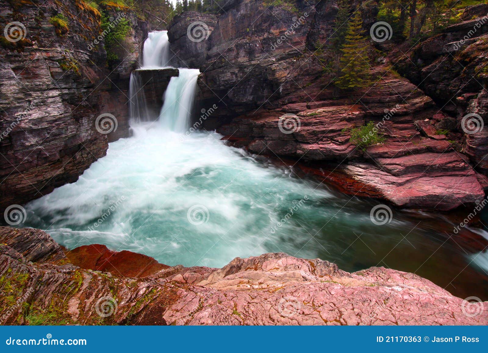 Saint Mary Falls - Glacier NP Stock Image - Image of habitat, blue ...