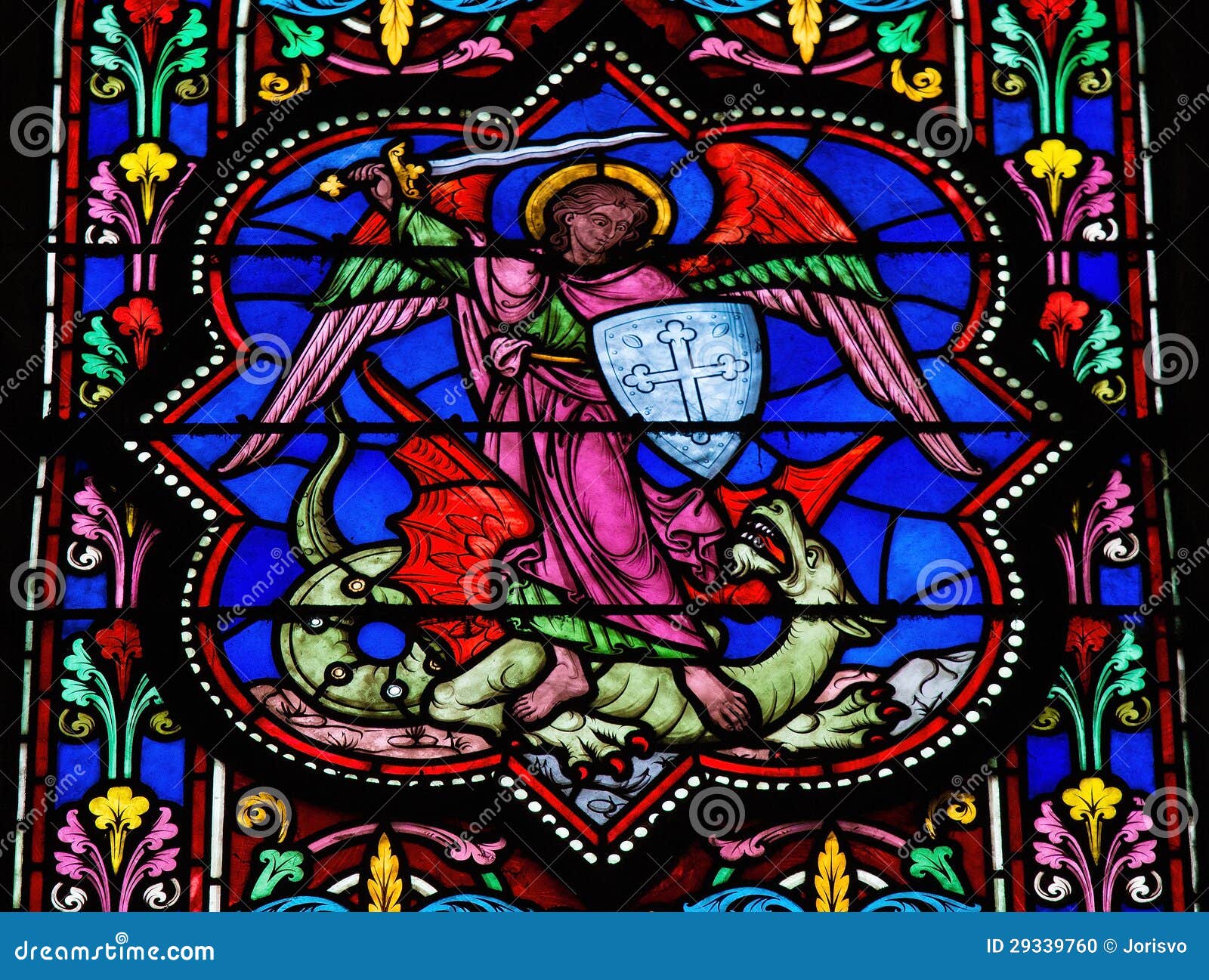 Saint Michael Slaying Satan Stock Photo - Image of stained, calvados ...