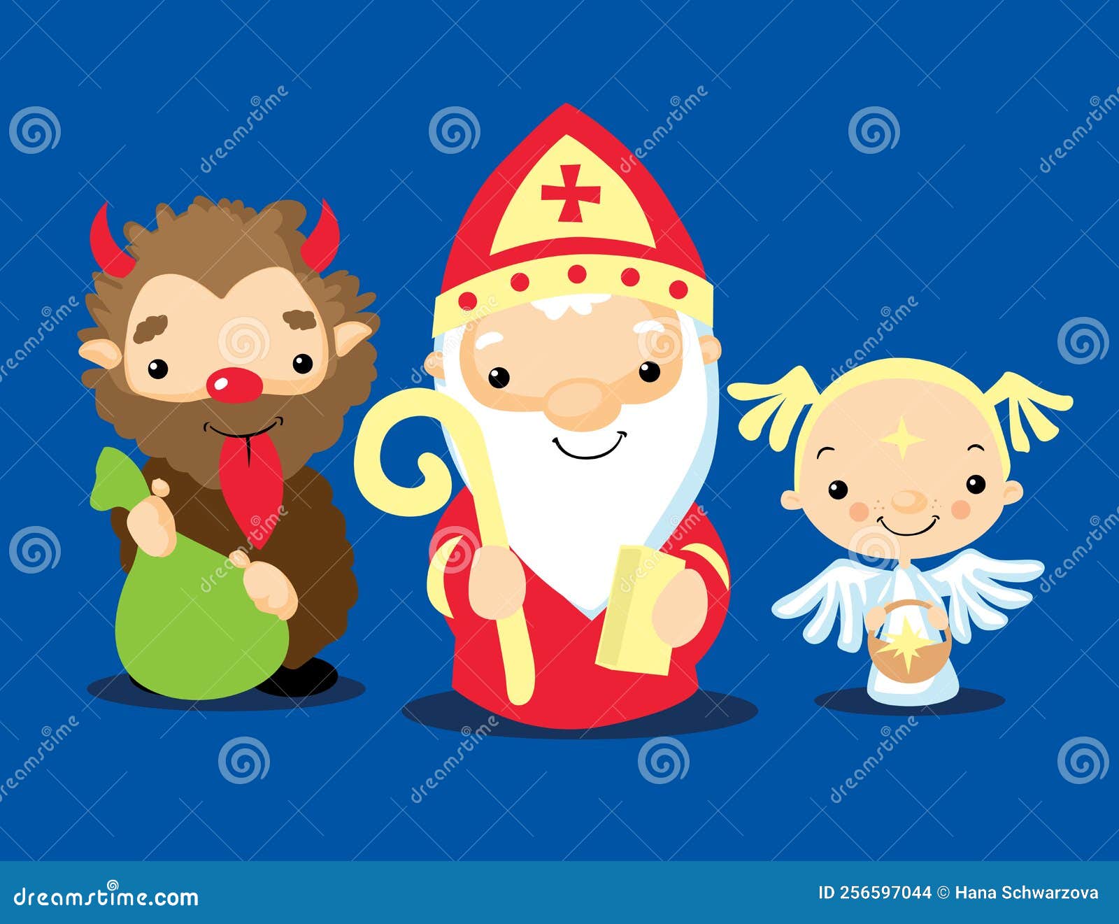 Saint Nicholas, Angel and a Devil Cartoon Illustration Simple Cute Flat ...