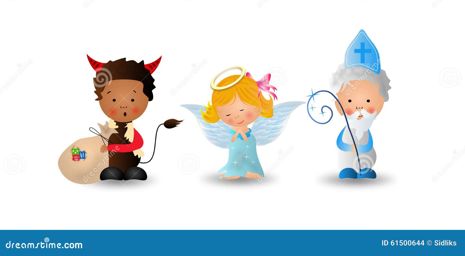 Saint Nicholas with Angel and Devil Stock Illustration - Illustration ...