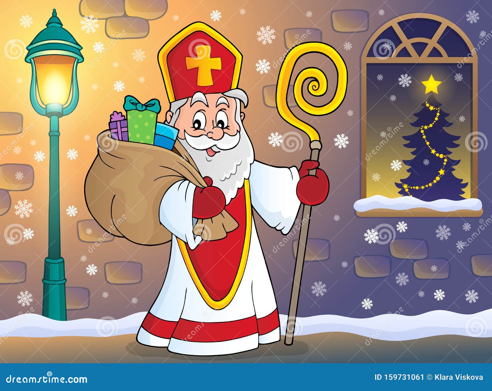 Saint Nicholas And Helpers Celebrate And Having Fun - Vector ...