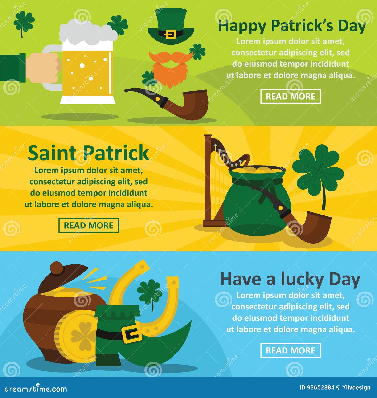 Saint Patrick Banner Horizontal Set, Flat Style Stock Vector ...