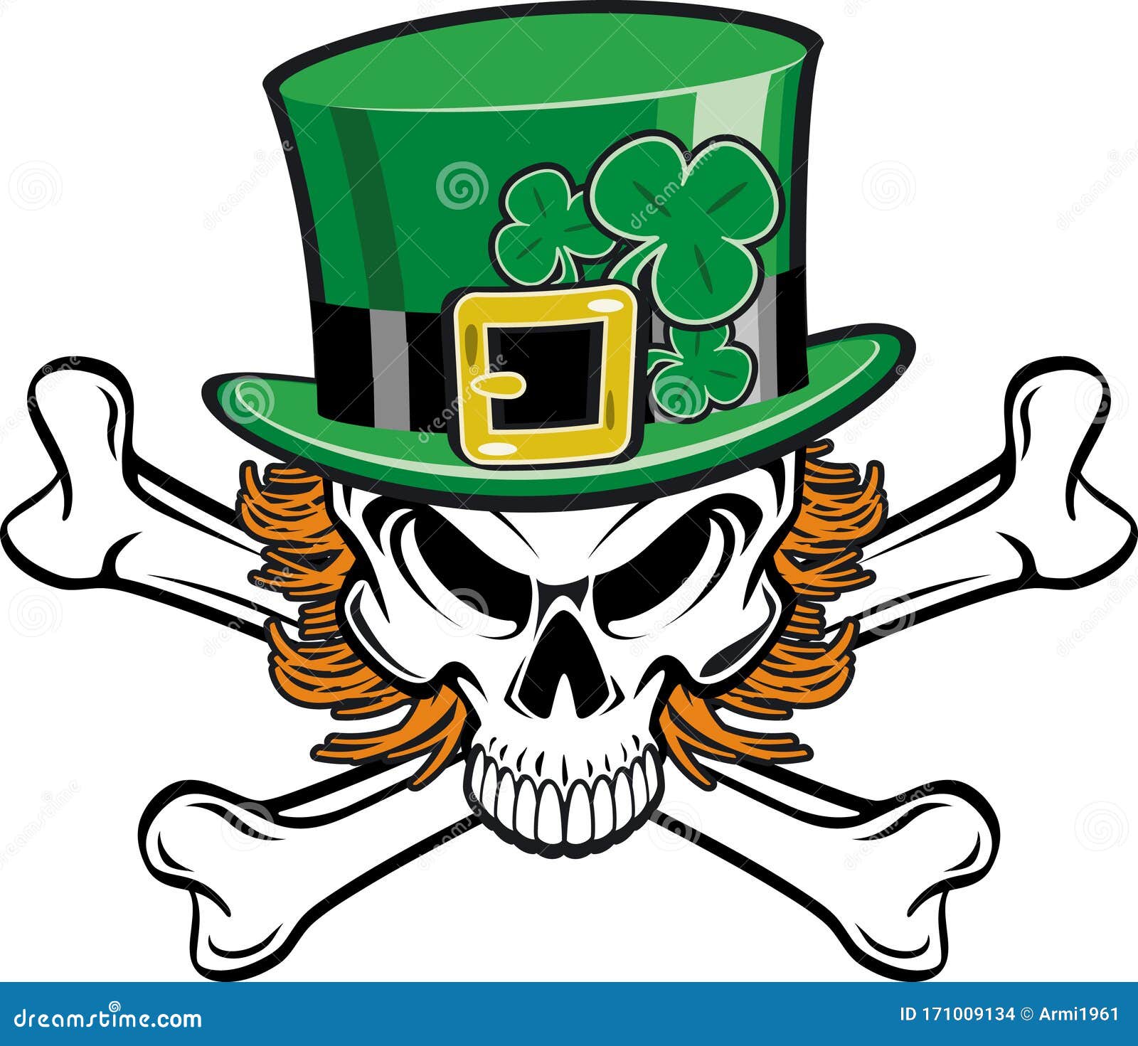 Saint Patrick Day Skull with Hat and Clover Stock Vector - Illustration ...