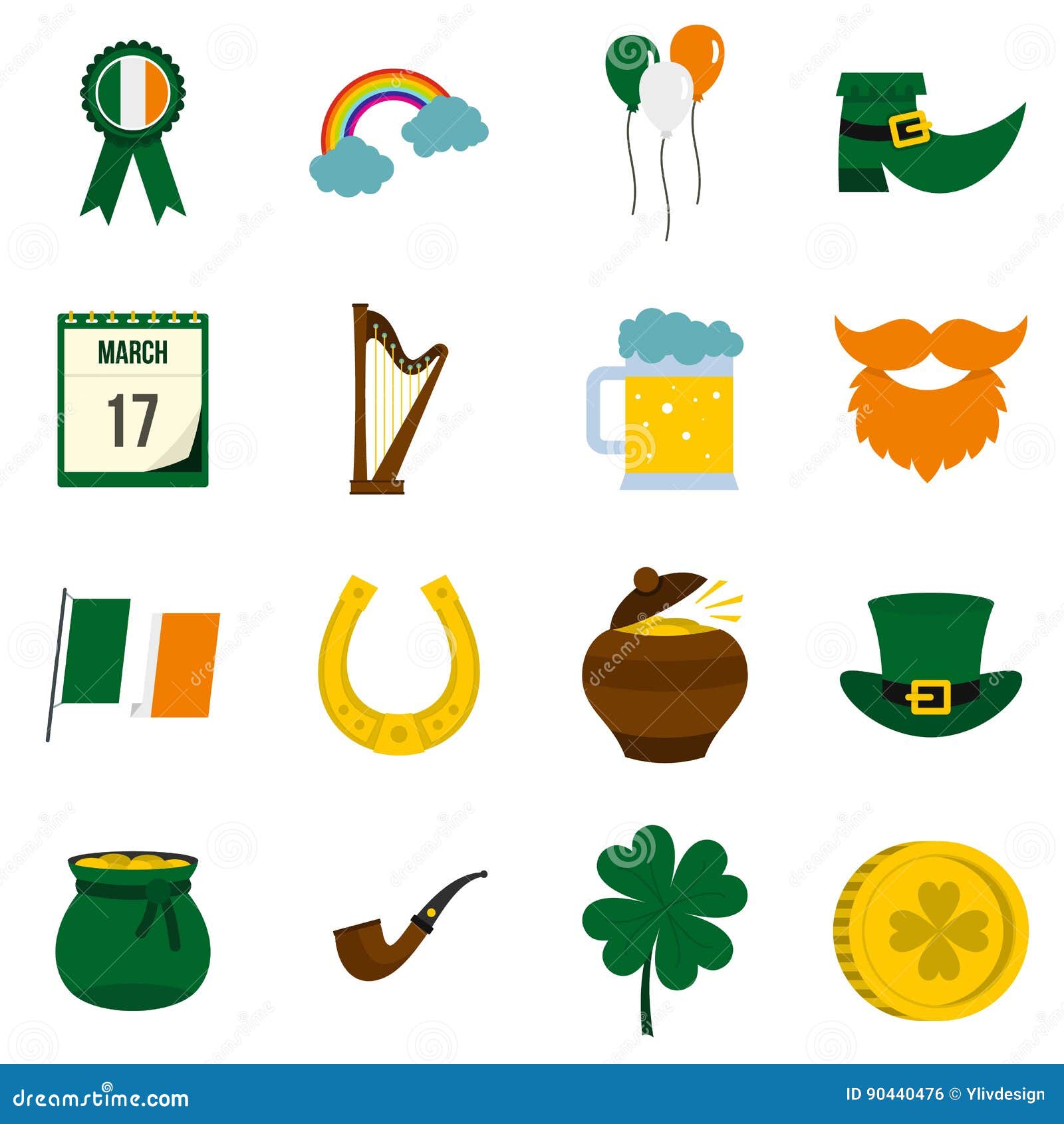 Saint Patrick Icons Set in Flat Style Stock Vector - Illustration of ...