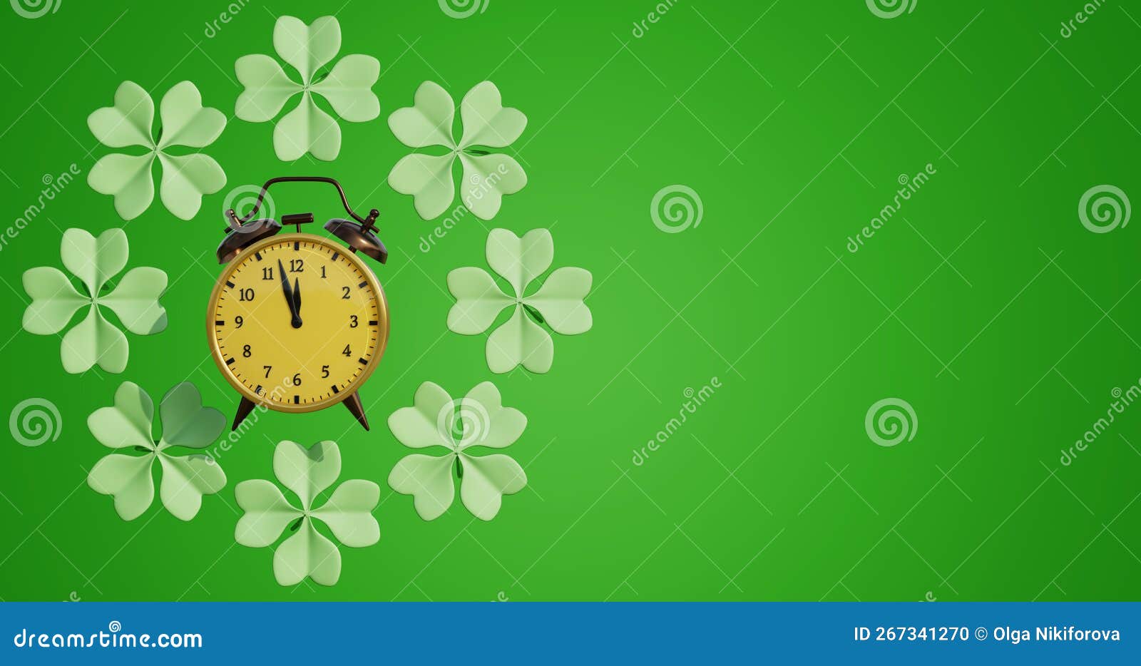 Saint Patrick S Day. Alarm Clock Surrounded by Clover Leaves on a Green ...