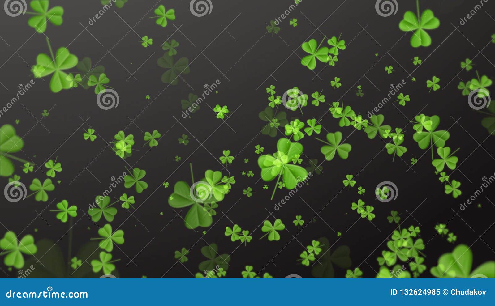 Saint Patrick`s Day Falling Clover Leaves Over Black Background Stock