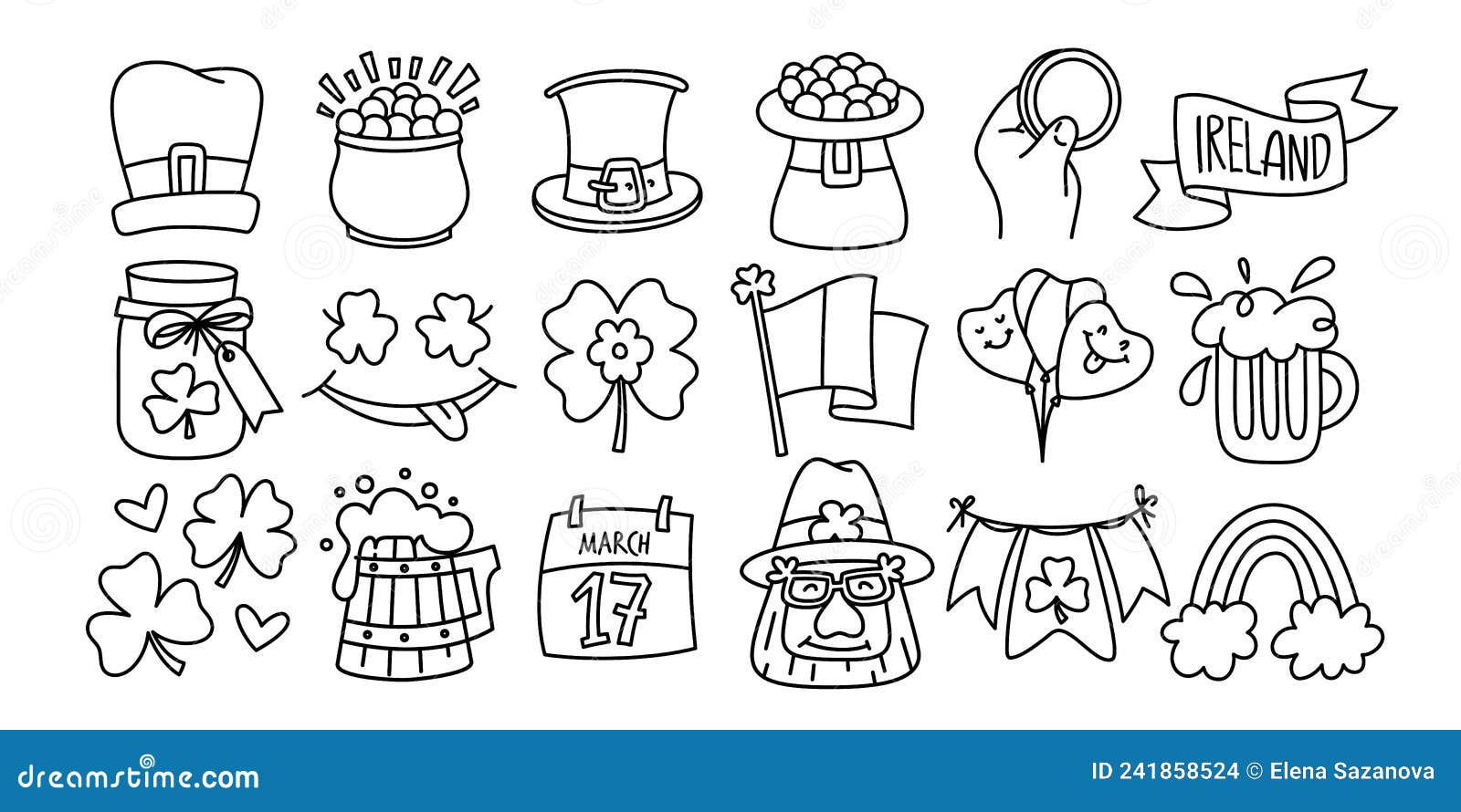 Saint Patrick`s Day Doodle Style Hand-drawn Icon Set with Editable ...