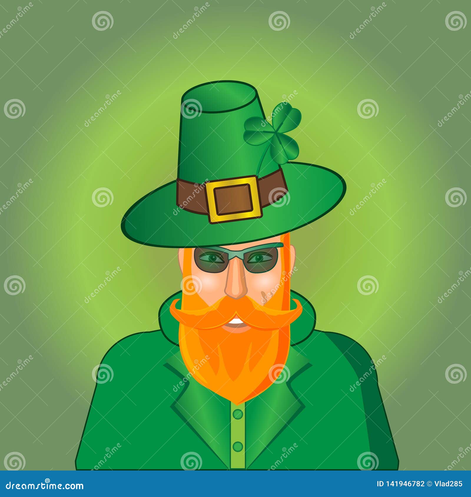 Saint Patricks Day Hipster Leprechaun With Pipe Beard Hat And Clover