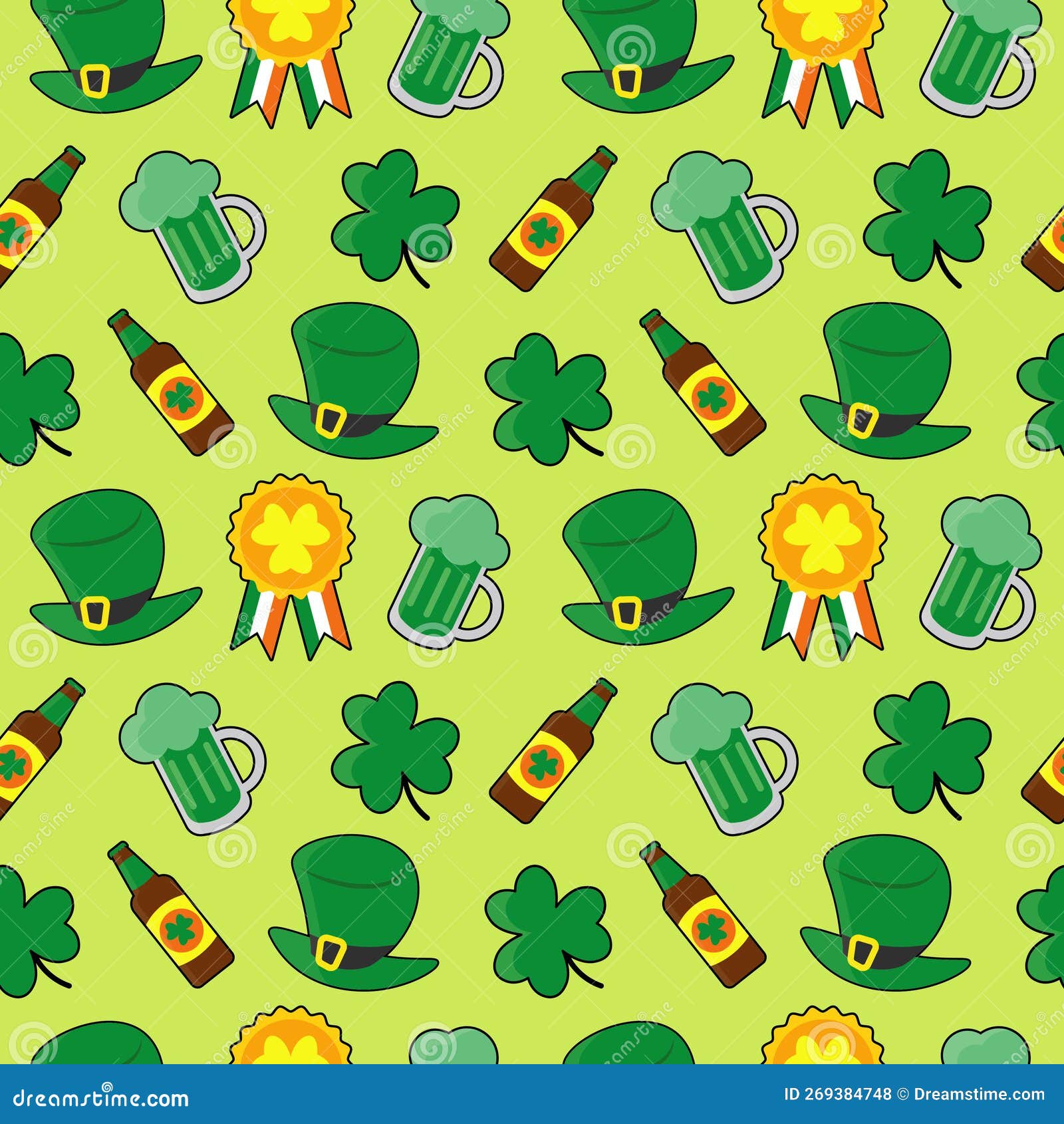 Saint Patricks Day Pattern with Elements of Shamrock, Beer, Glass with ...