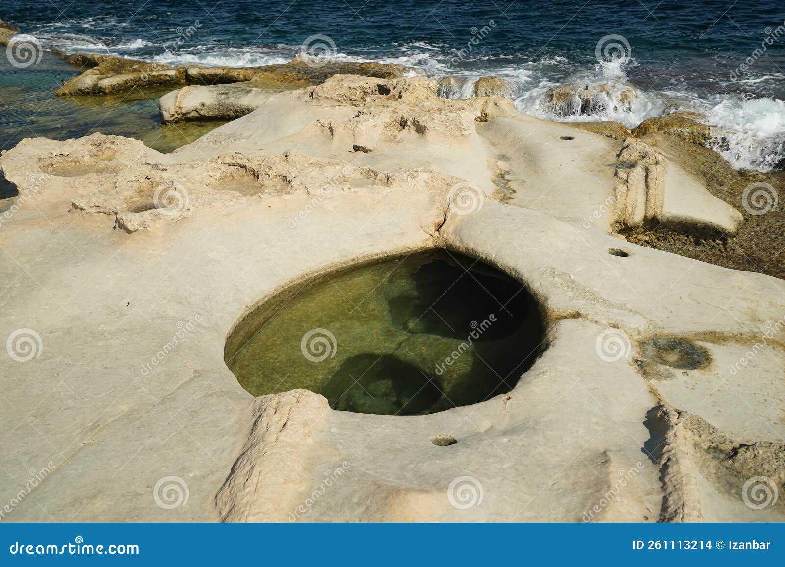 Saint Peter Pools Malta Rock Formation Hole on Rocks Stock Photo ...