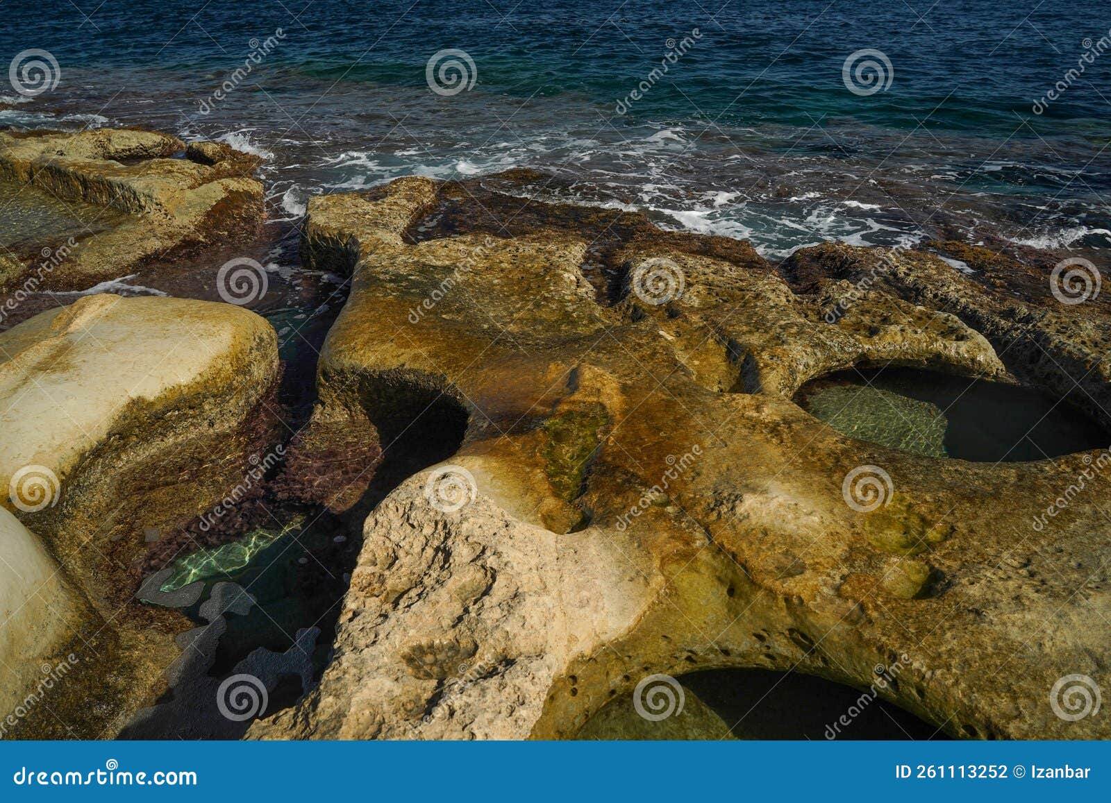 Saint Peter Pools Malta Rock Formation Hole on Rocks Stock Photo ...