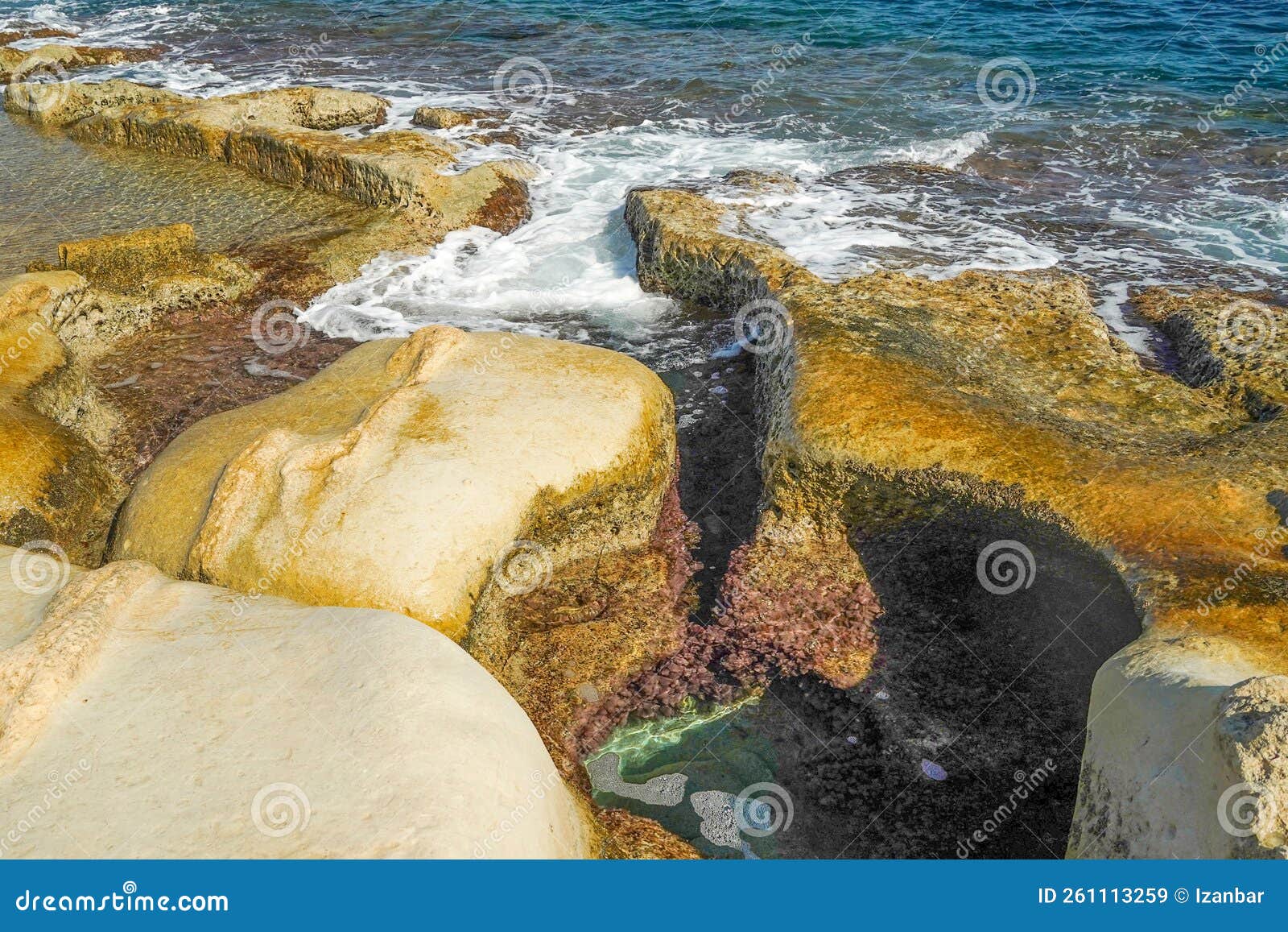 Saint Peter Pools Malta Rock Formation Hole on Rocks Stock Image ...