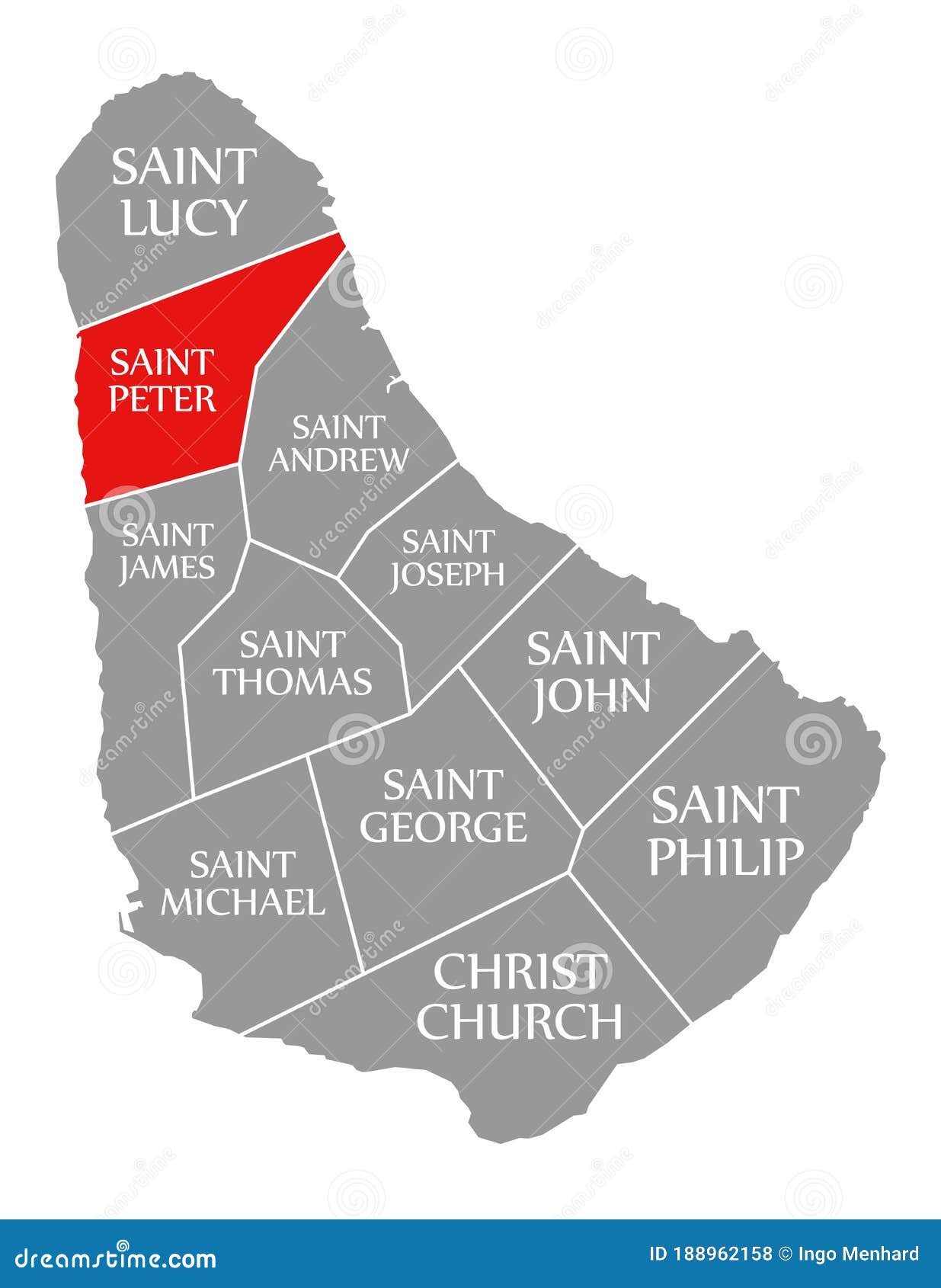 Saint Peter Red Highlighted In Map Of Barbados Royalty-Free ...