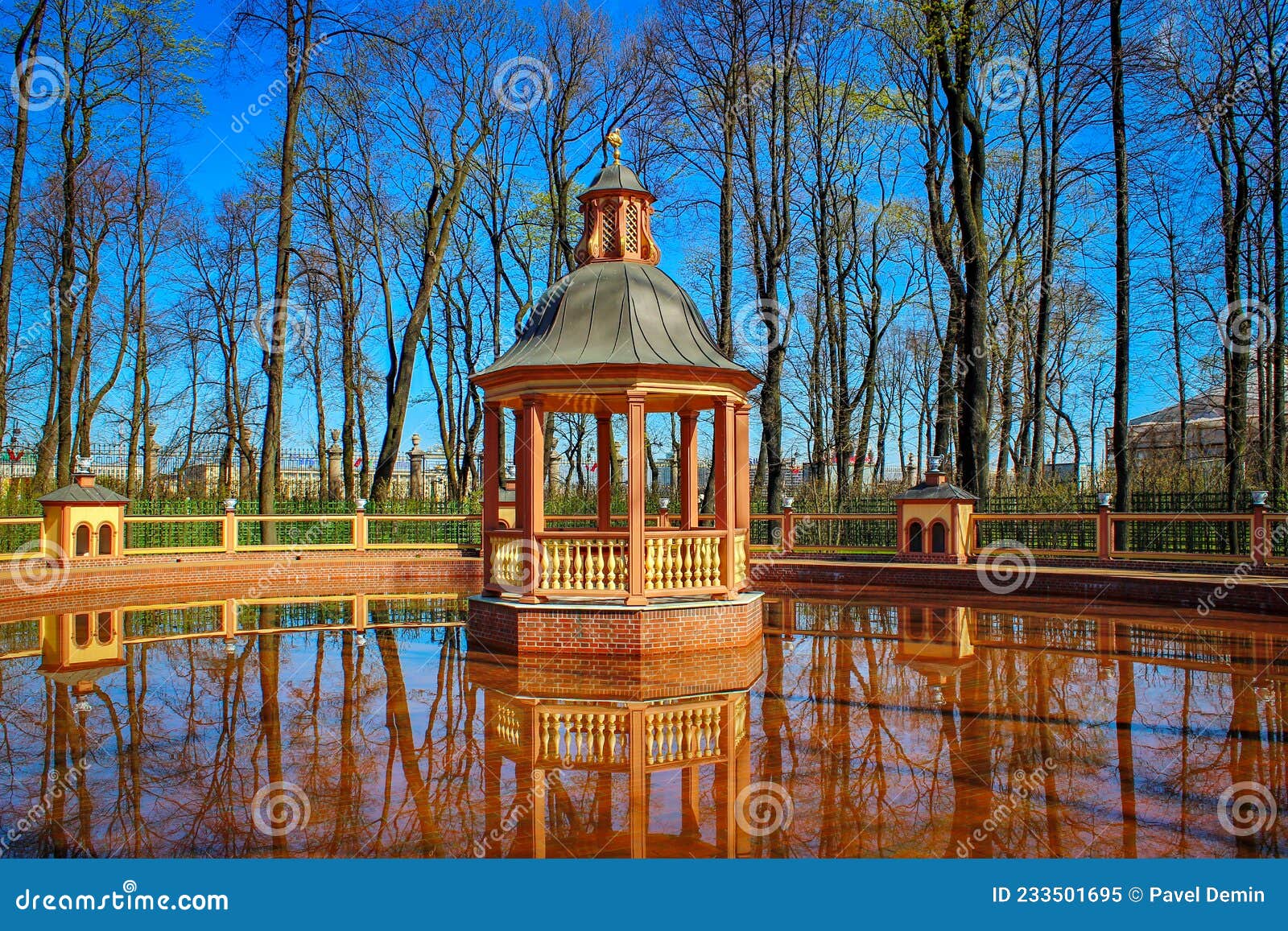 Rotunda on a Decorative Pond in Summer Garden Stock Image - Image of ...