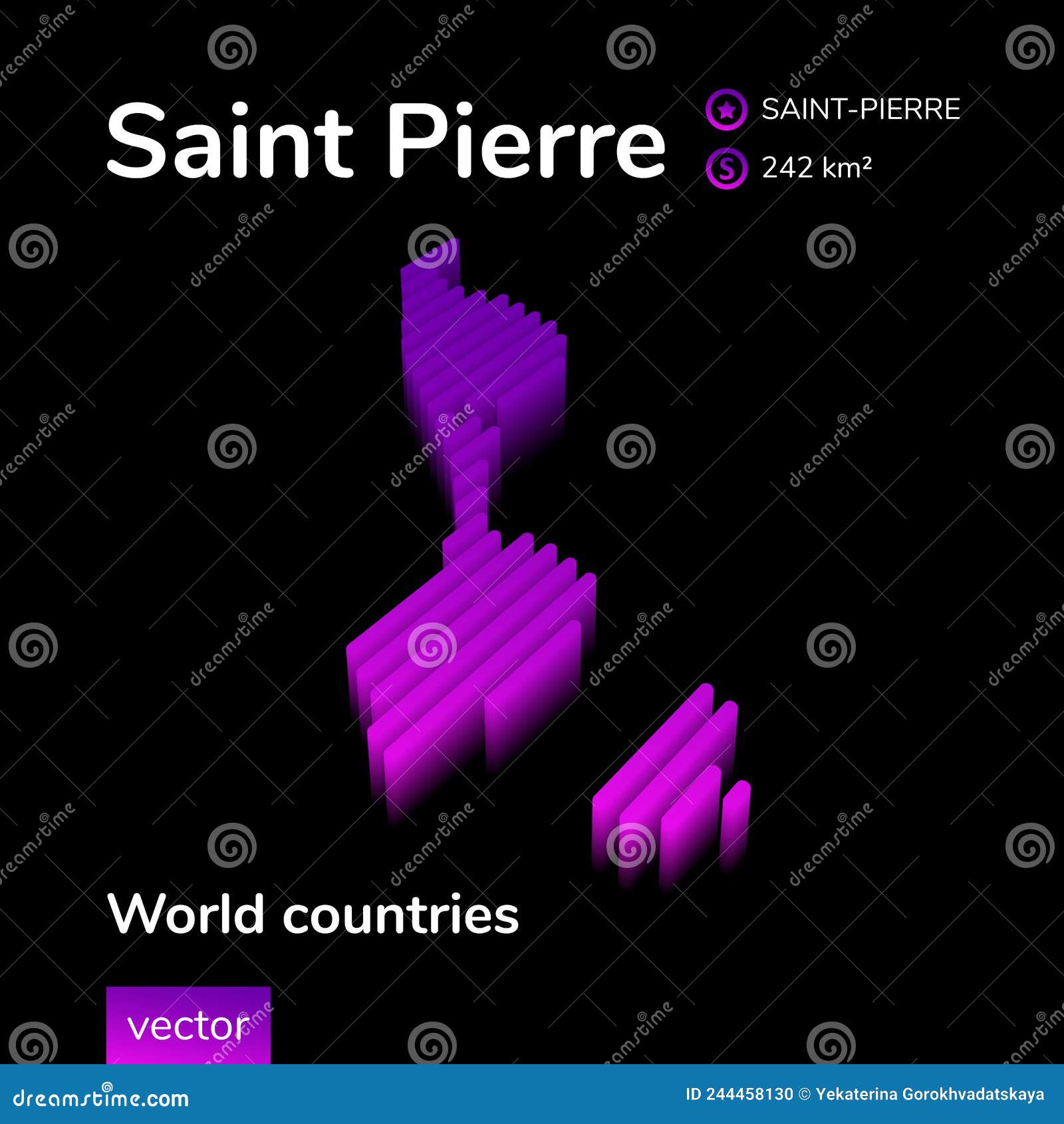 Saint Pierre Map. Stylized Isometric Neon Striped Vector 3d Map is in ...
