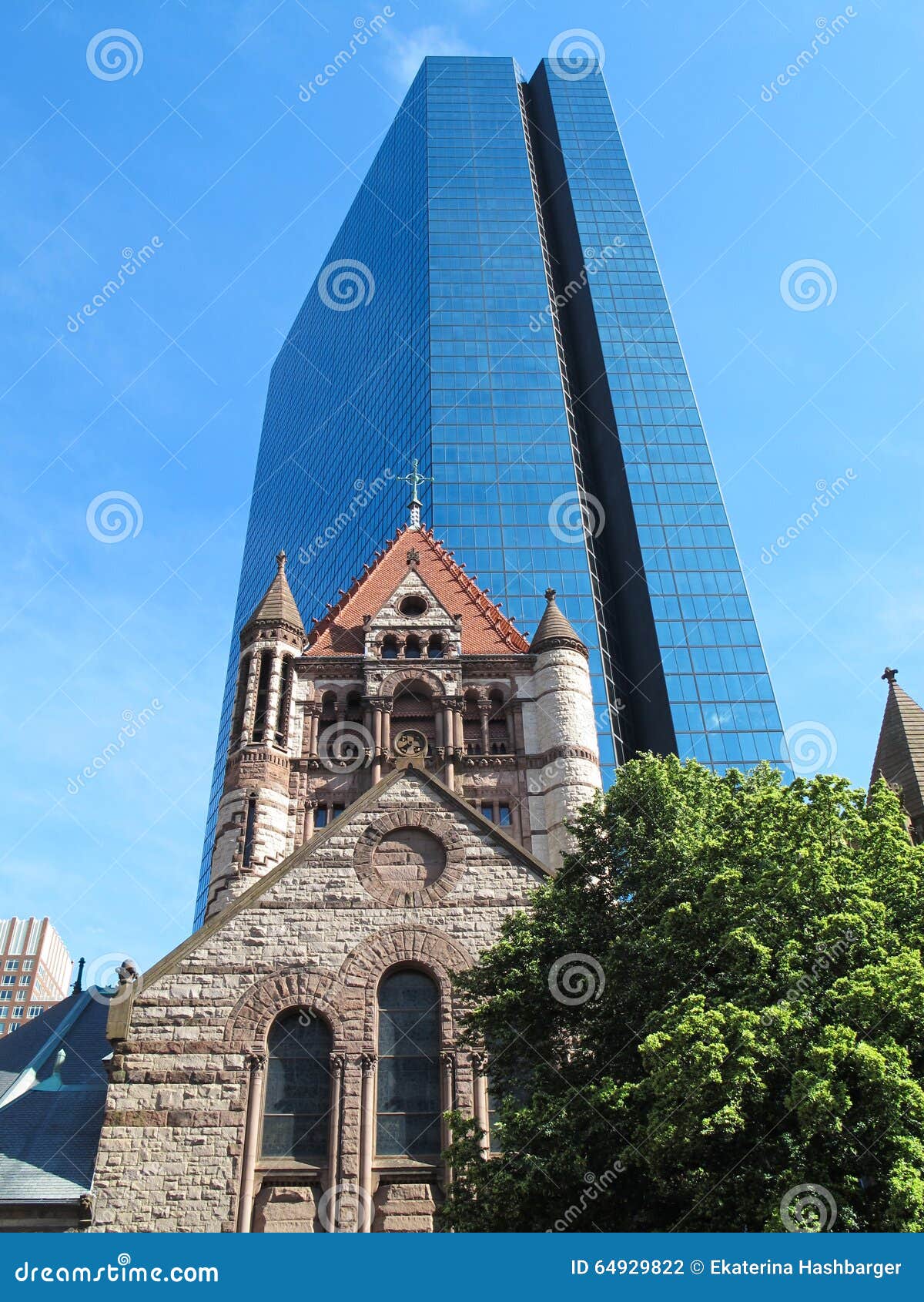 Saint Trinity Church and John Hancock Tower in Boston, MA Editorial ...