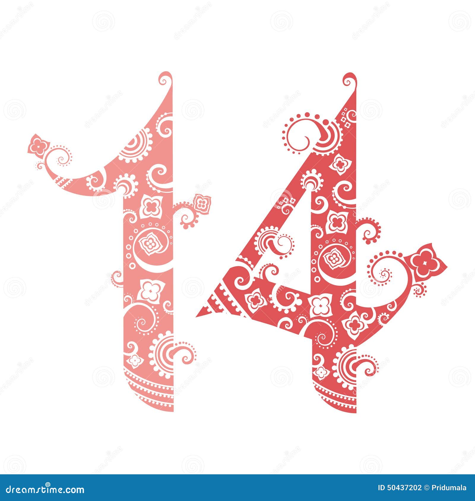 Saint-Valentin, Quatorze Nombres Fleuris Illustration de Vecteur ...