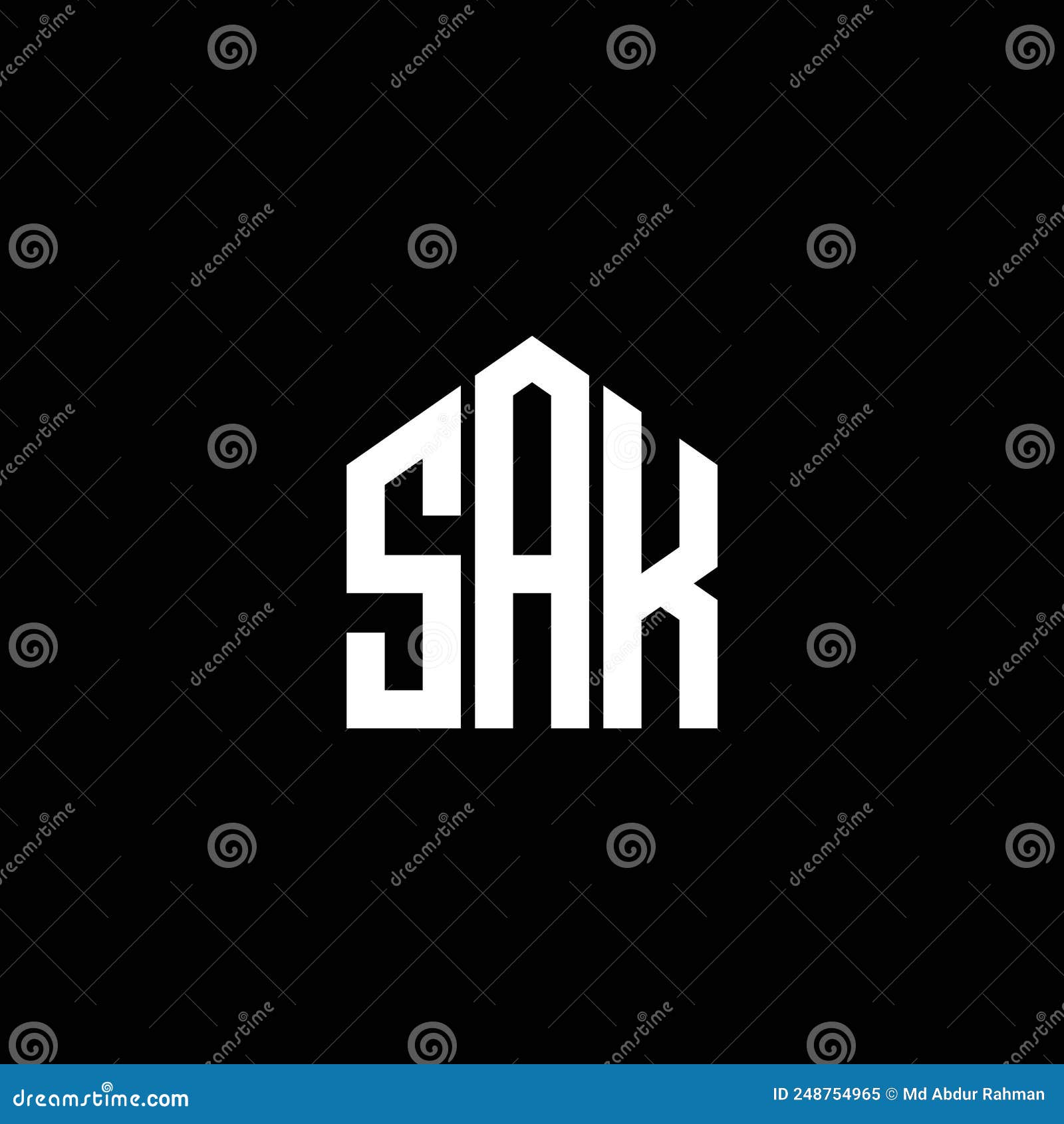 SAK Letter Logo Design on BLACK Background. SAK Creative Initials ...