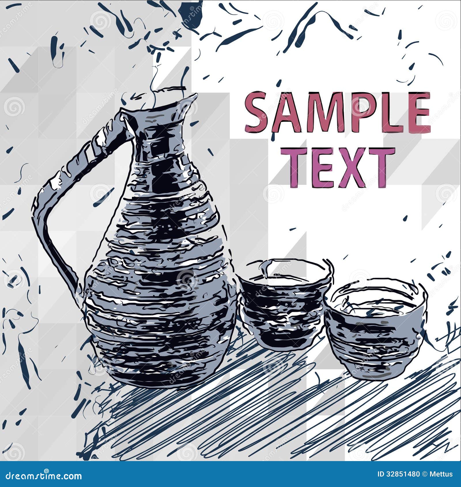 Sake Bottle and Cups , Vector Drawings Stock Vector - Illustration of ...