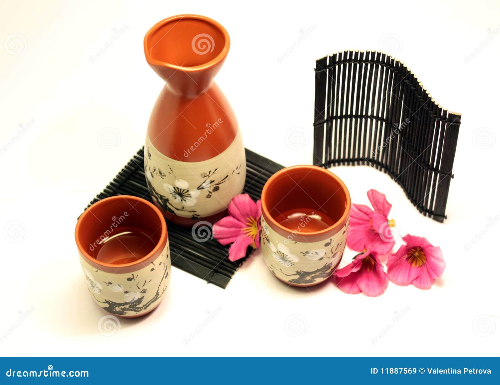 Sake set with flowers stock image. Image of bottle, sushi - 11887569