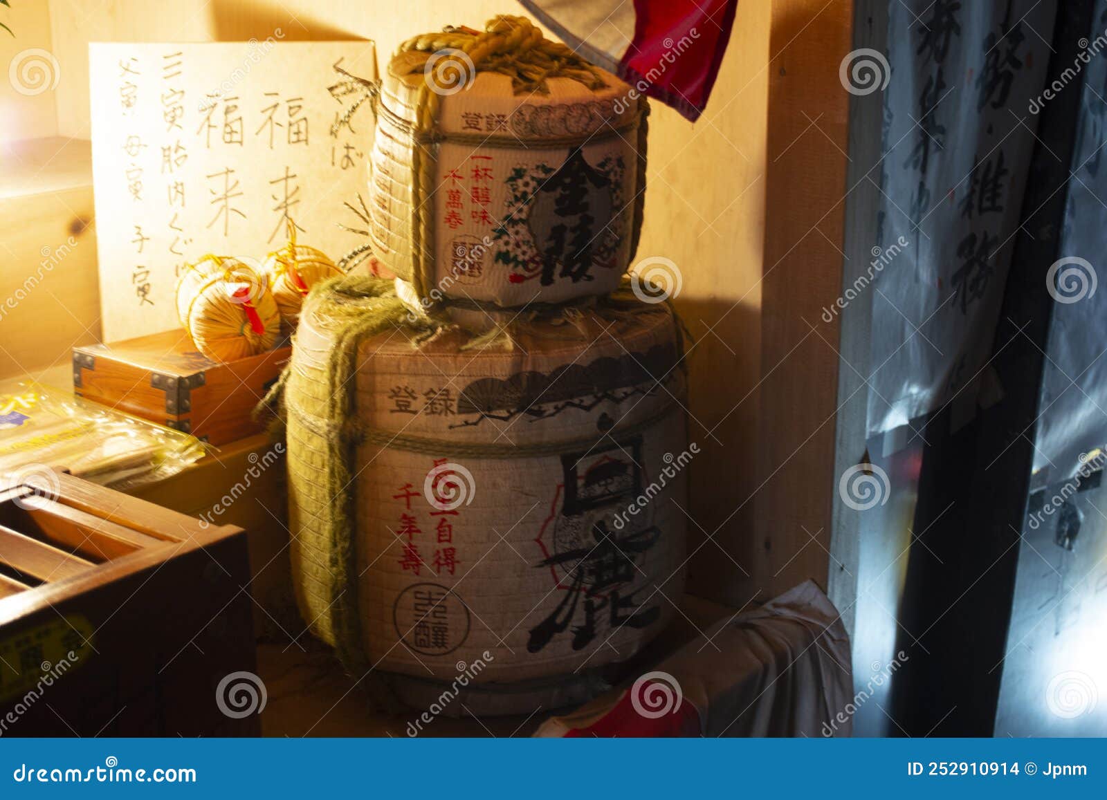 Saki Barrels in Display with Candles in Japan Editorial Stock Image ...