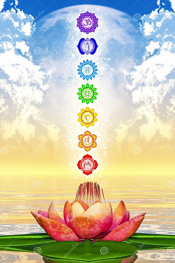 Sakrala Lotus and Chakras stock illustrationer. Illustration av energi ...