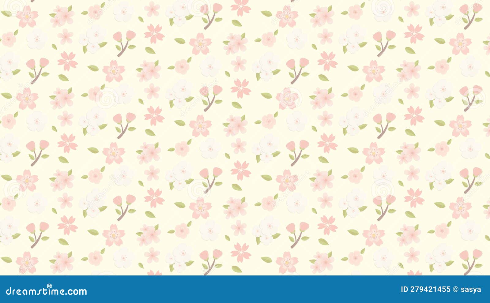 Japanese Sakura Cherry Blossom Illustration Seamless Pattern Pastel ...