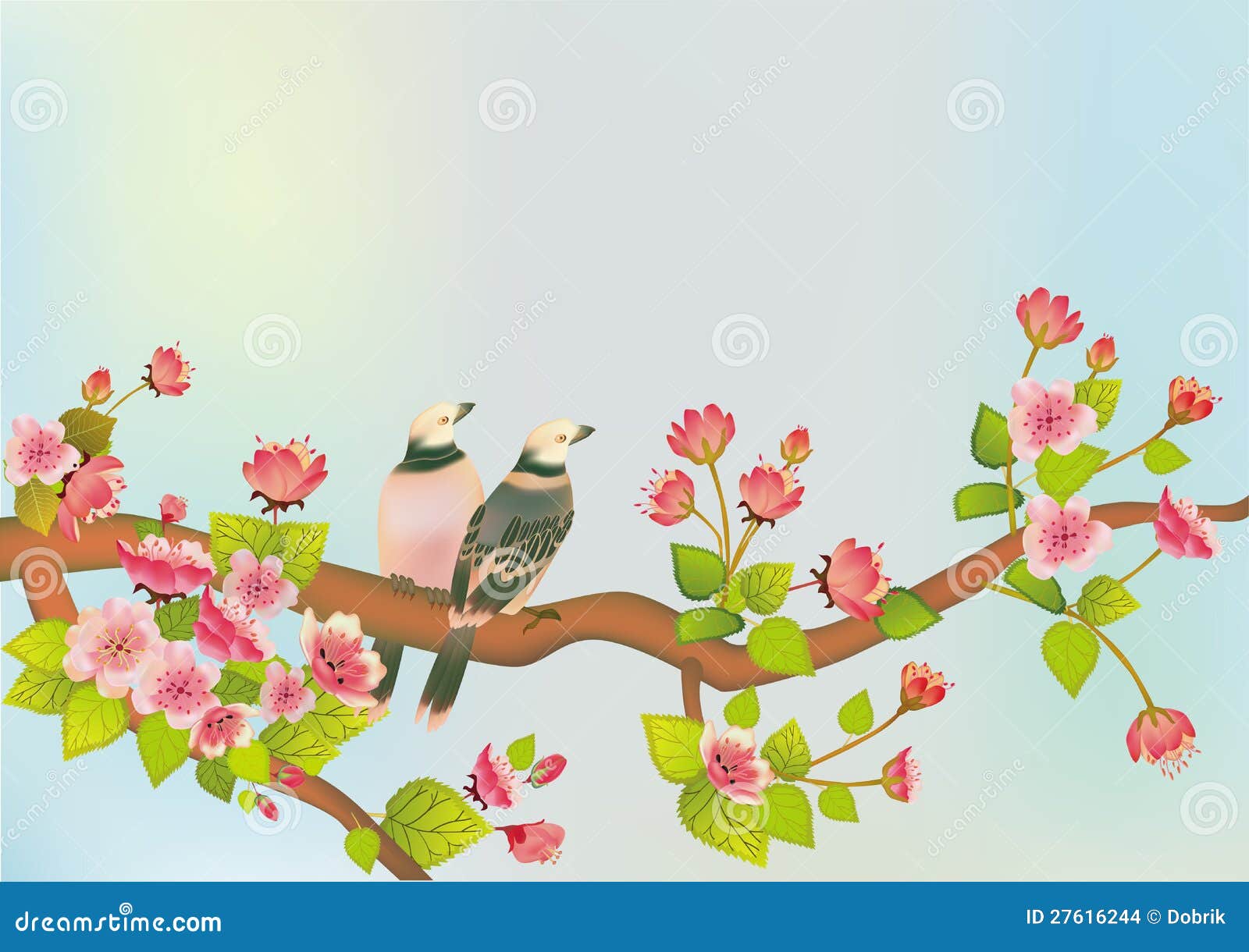 Sakura bird. postcard stock vector. Illustration of nature - 27616244