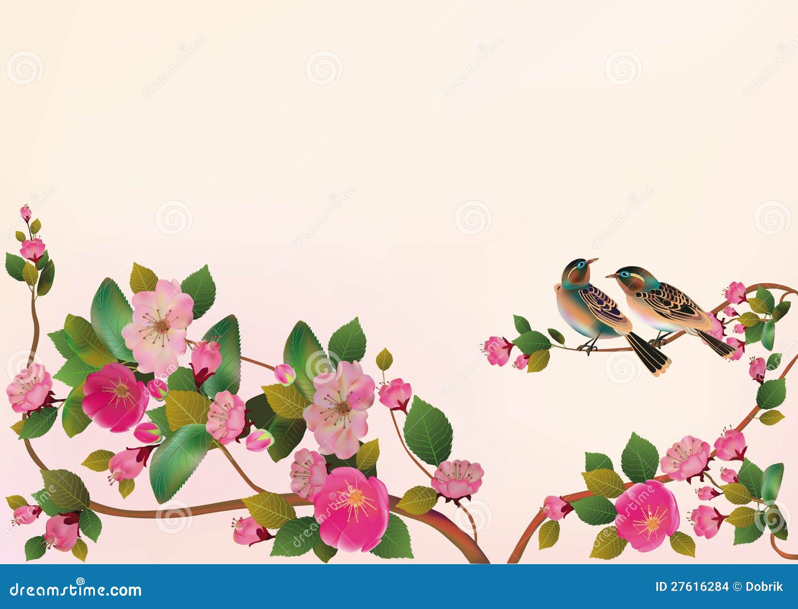 Sakura bird. postcard stock vector. Illustration of leaving - 27616284