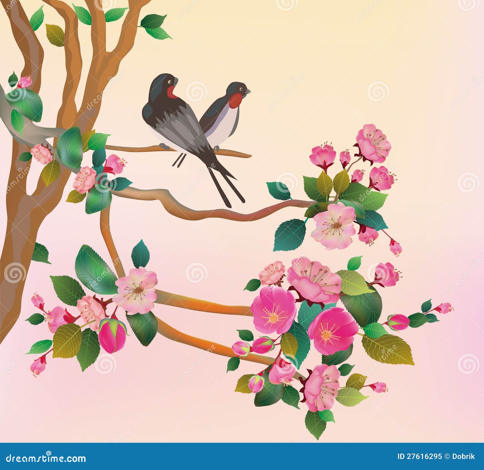 Sakura bird. postcard stock vector. Illustration of branch - 27616295
