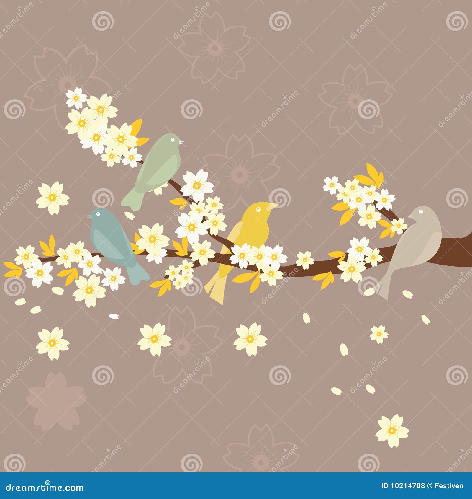 Sakura and Birds stock vector. Illustration of japan - 10214708