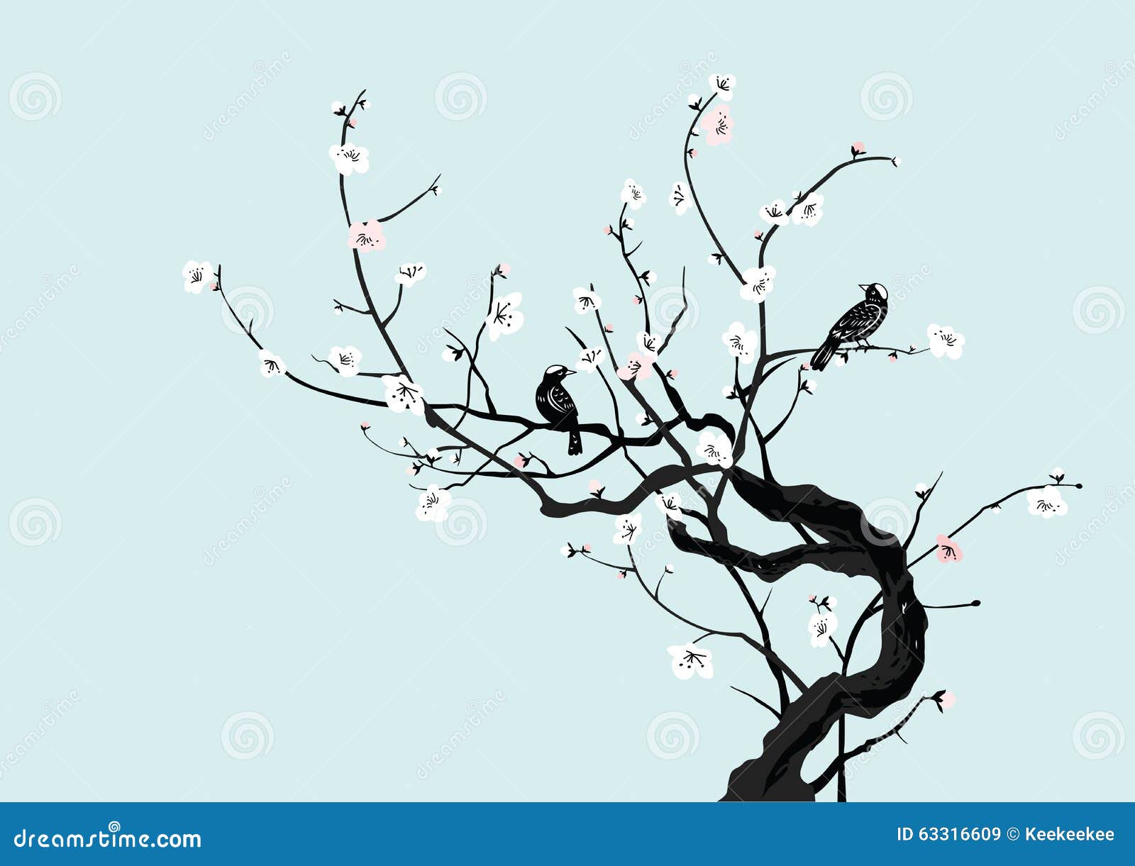 Sakura and birds stock vector. Illustration of oriental - 63316609