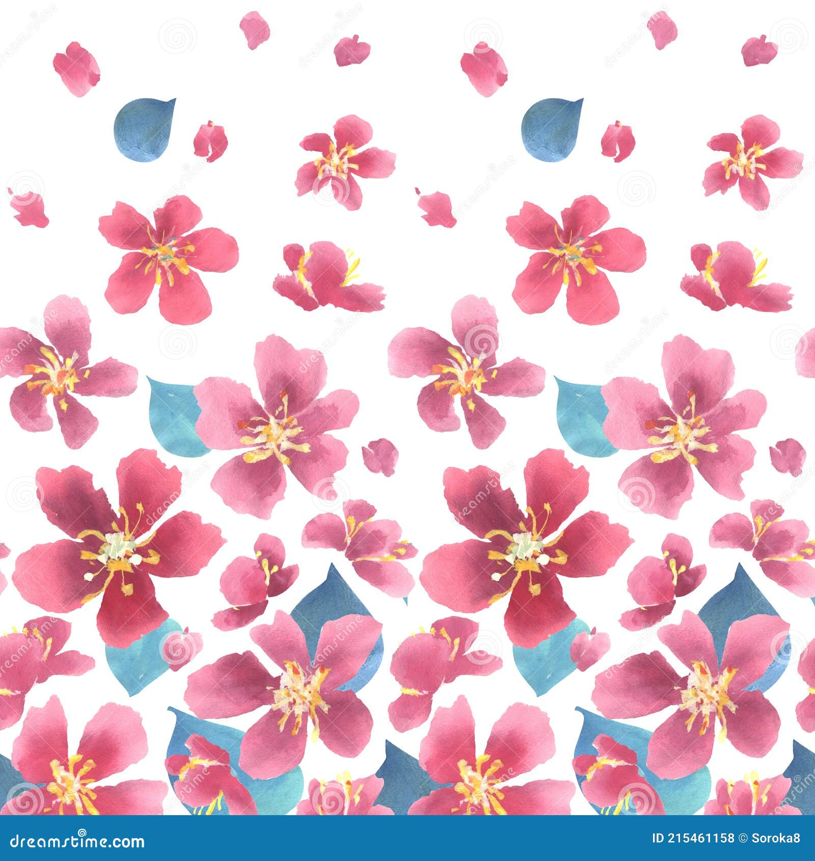 Sakura Blossom Watercolor Seamless Horizontal Gradient Pattern Stock ...