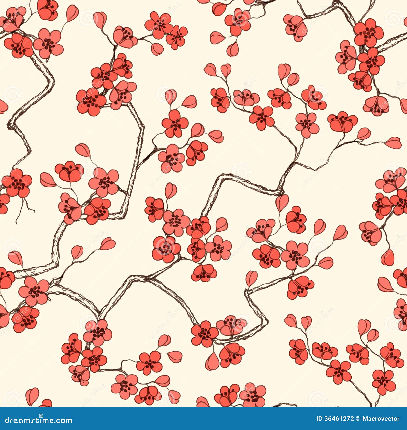 Sakura Blossoms Seamless Pattern Stock Vector - Illustration of branch ...